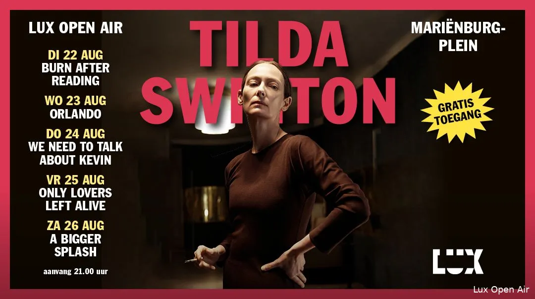 Vijf avonden Tilda Swinton tijdens Lux Open Air van 22 tot en met 26 augustus